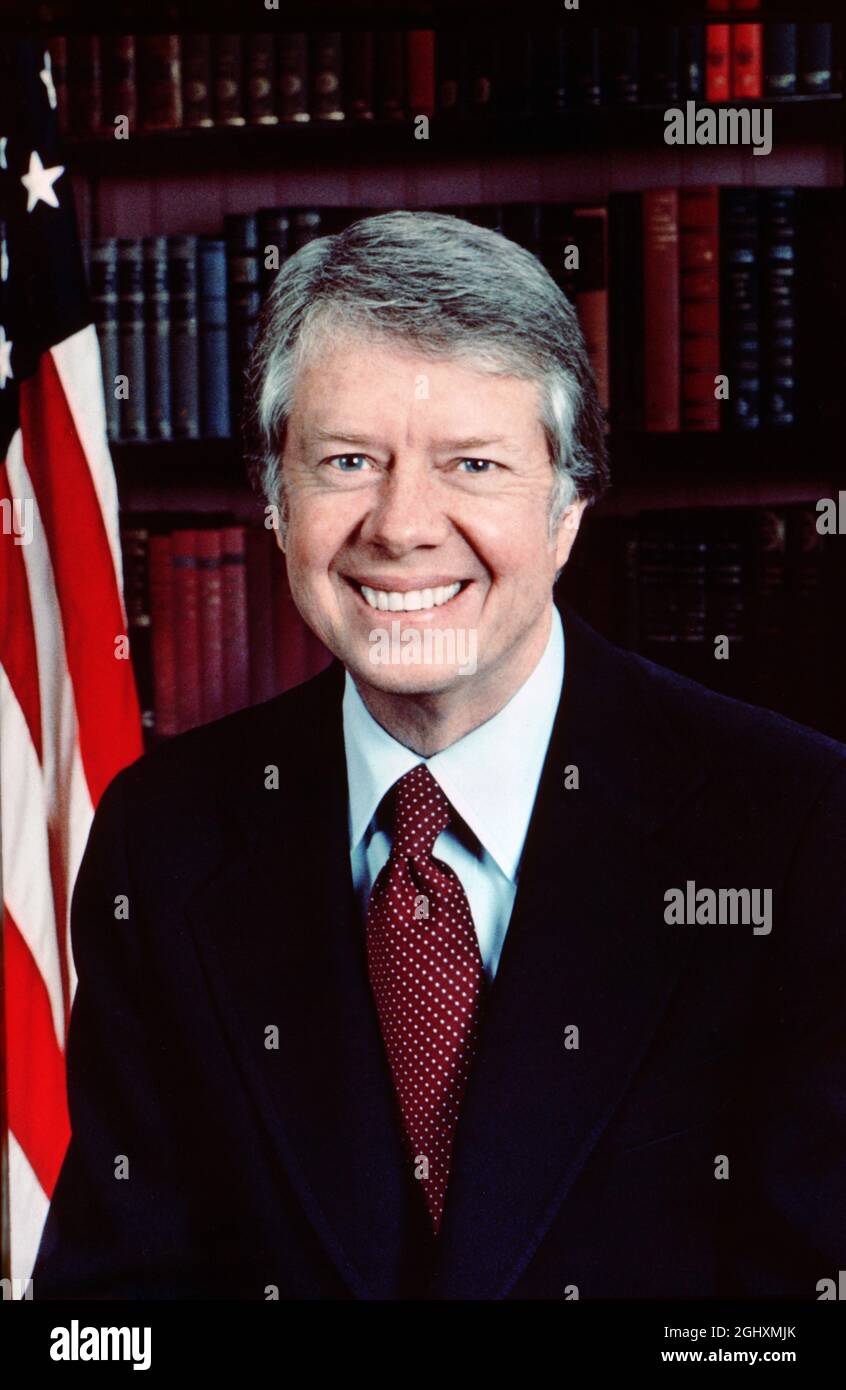U.S. President Jimmy Carter, head and shoulders Portrait next to ...