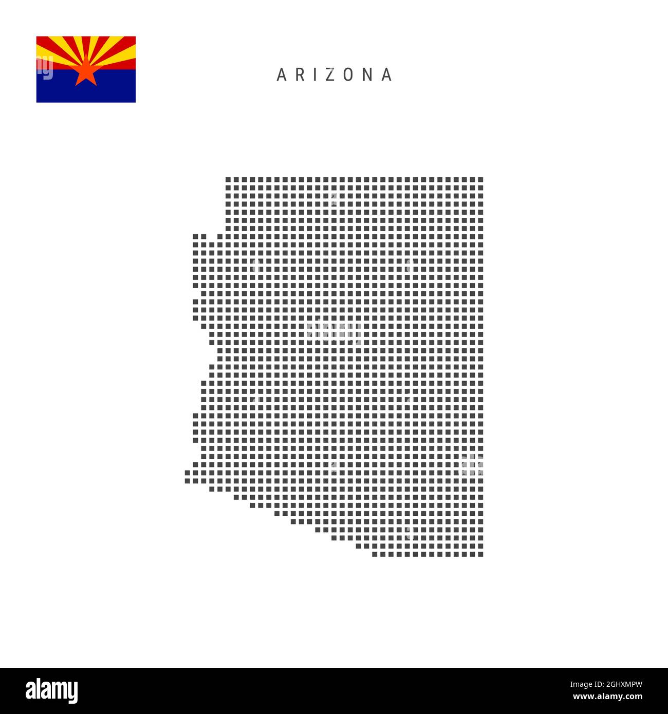Square dots pattern map of Arizona. Dotted pixel map with flag isolated ...