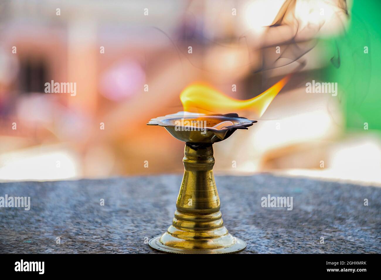 Burning camphor in a camphor holder for presenting rituals at Bangalore ...