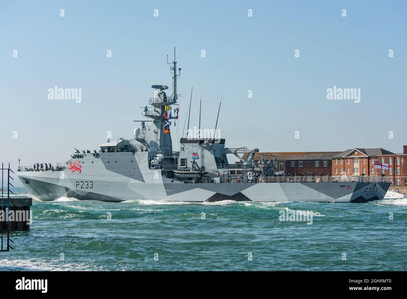 HMS Tamar (P233) departing Portsmouth, UK on the 7th September 2021 to ...