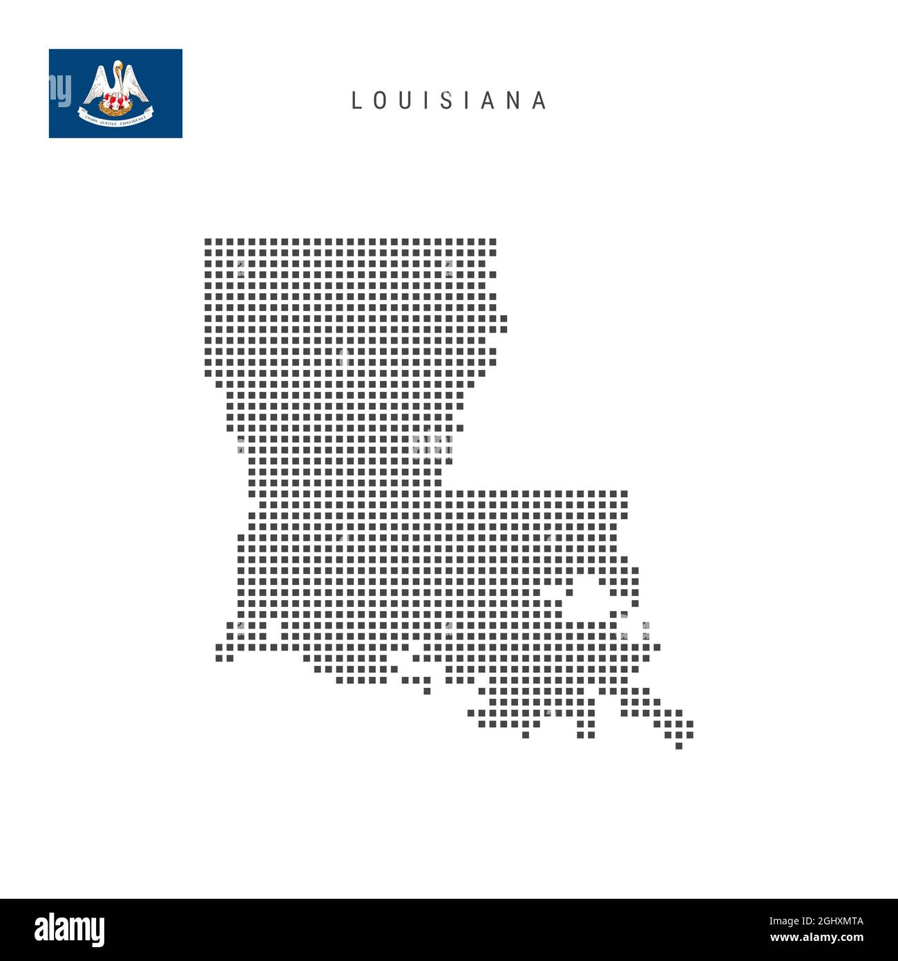 Square dots pattern map of Louisiana. Dotted pixel map with flag isolated on white background ...