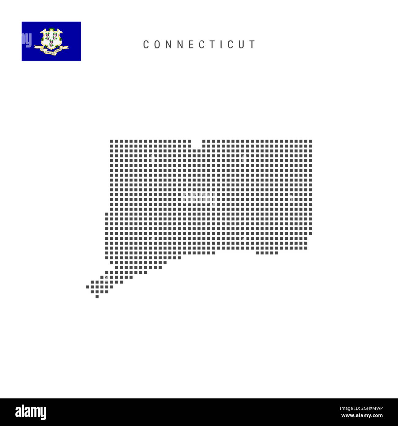 Square dots pattern map of Connecticut. Dotted pixel map with flag isolated on white background ...