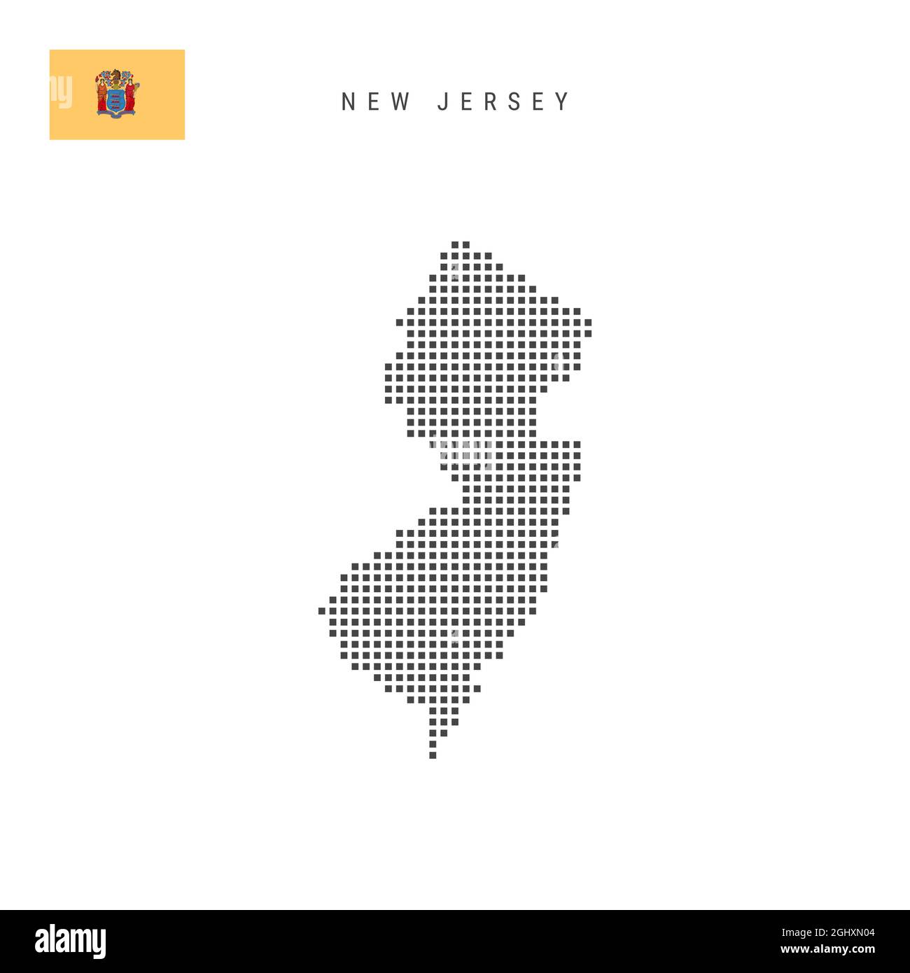 Square dots pattern map of New Jersey. Dotted pixel map with flag isolated on white background ...