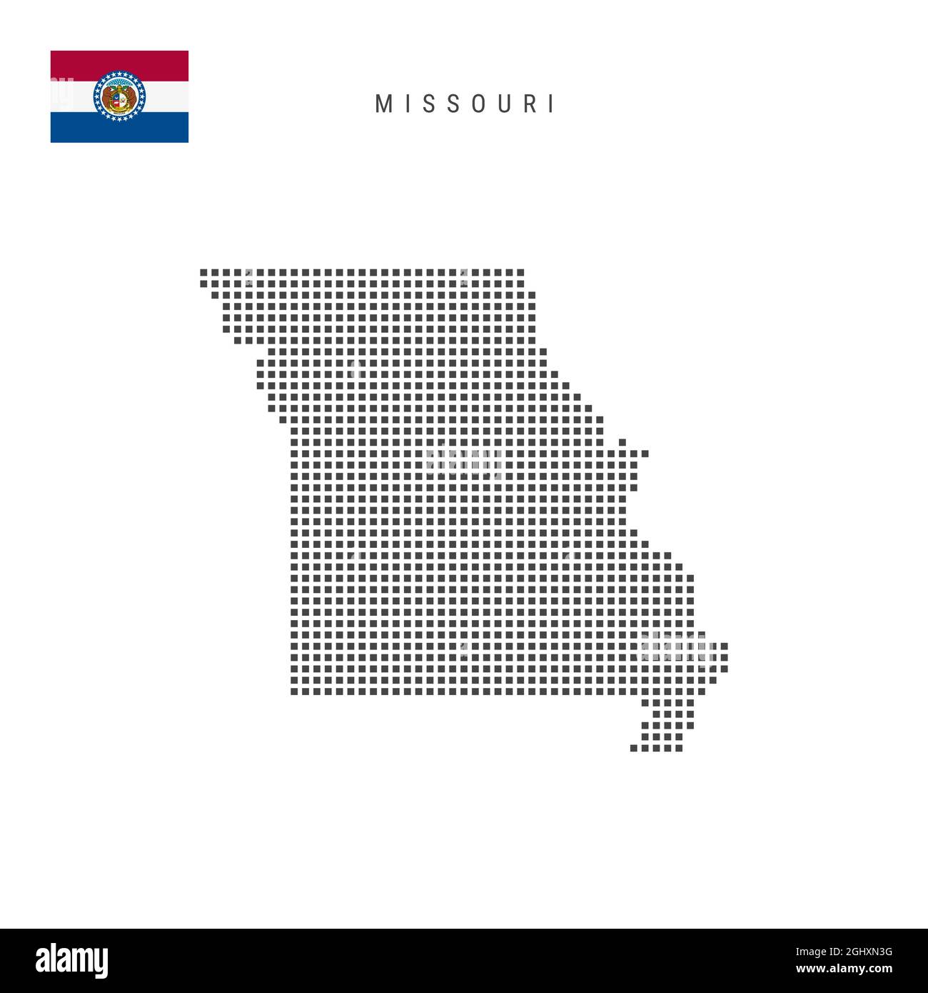 Square dots pattern map of Missouri. Dotted pixel map with flag ...
