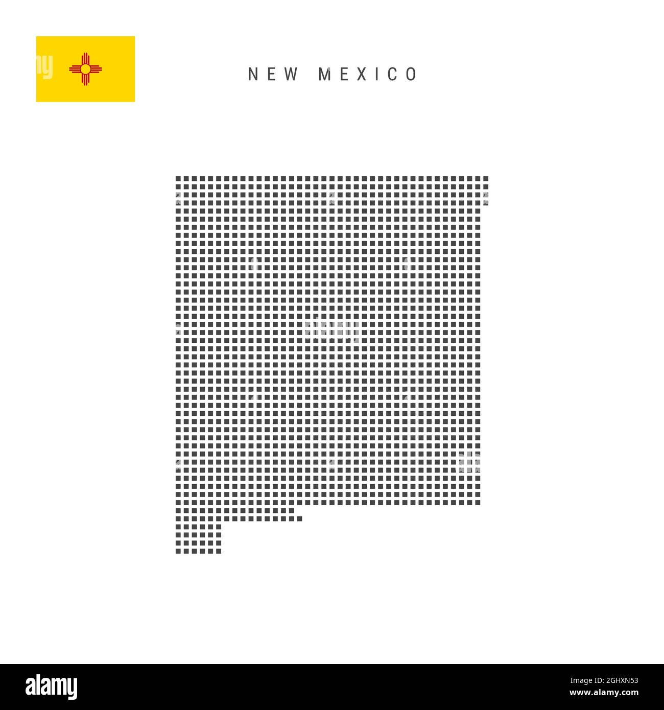 Square dots pattern map of New Mexico. Dotted pixel map with flag isolated on white background ...