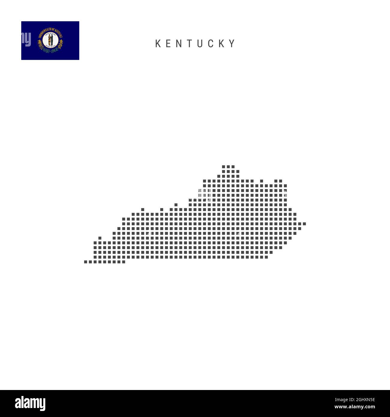 Square dots pattern map of Kentucky. Dotted pixel map with flag isolated on white background ...