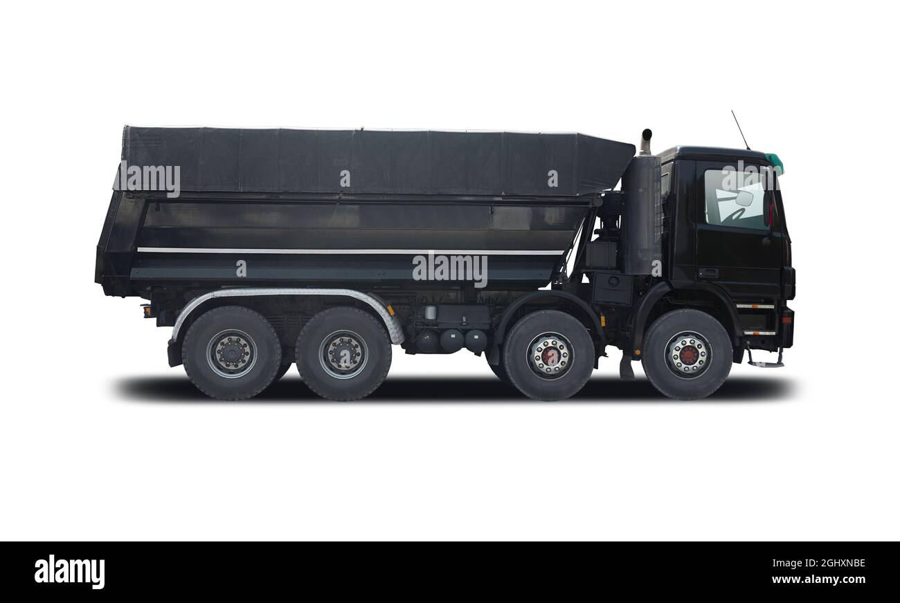Black tipper truck side view isolated on white background Stock Photo ...