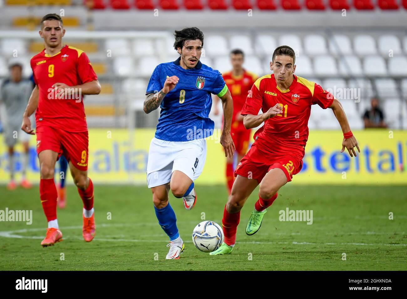 Vicenza, Italy. 07th Sep, 2021. Sandro Tonali (Italy) carries the ball ...