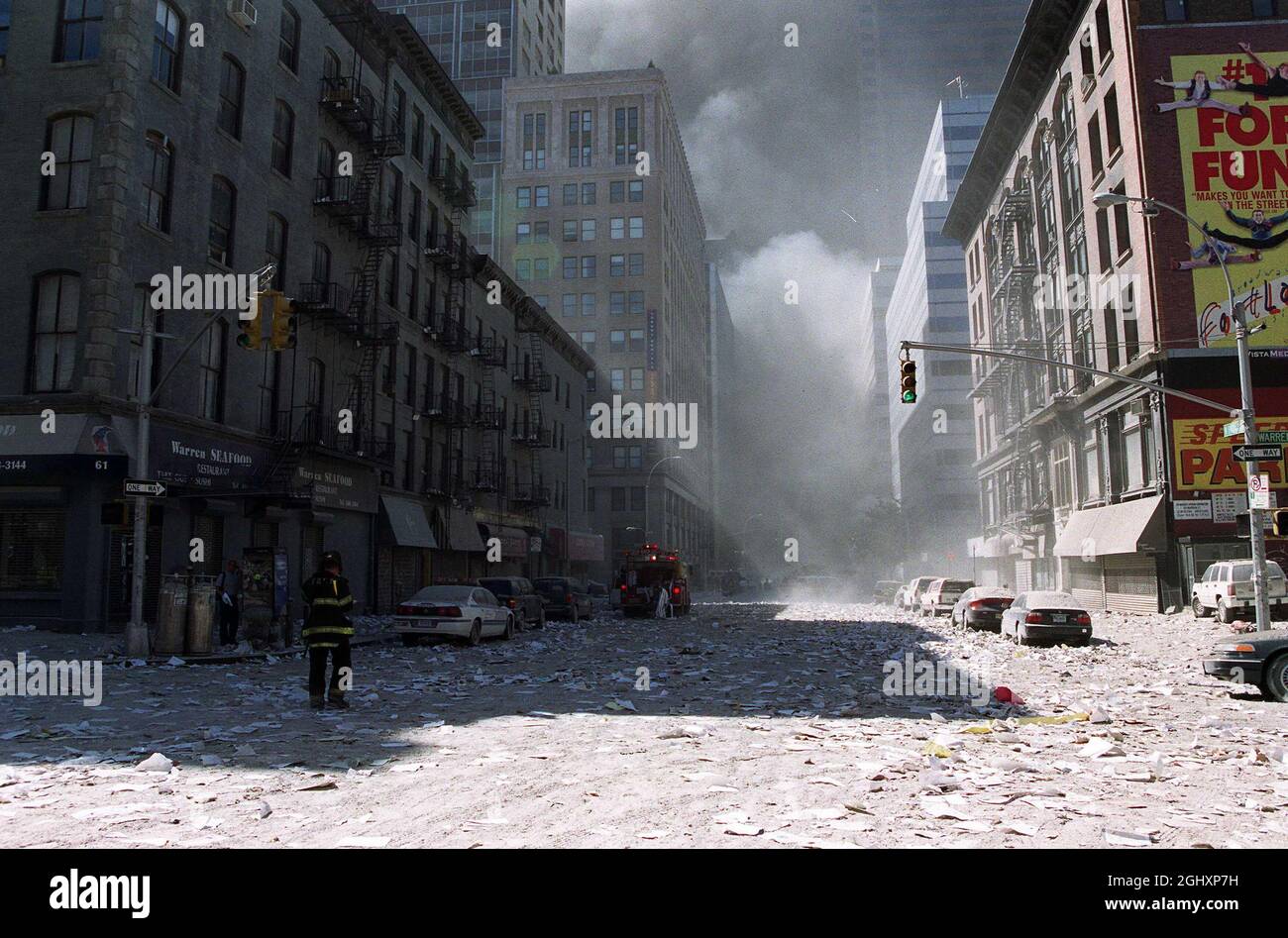 New York, USA. 11th Sep, 2001. Rescue crews work next to the WTC after ...