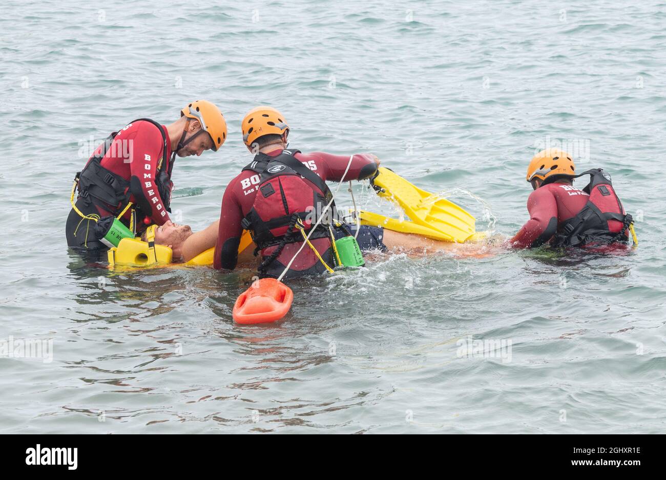 Rescue services; police, firefighter, lifeguards... carrying out rescue ...