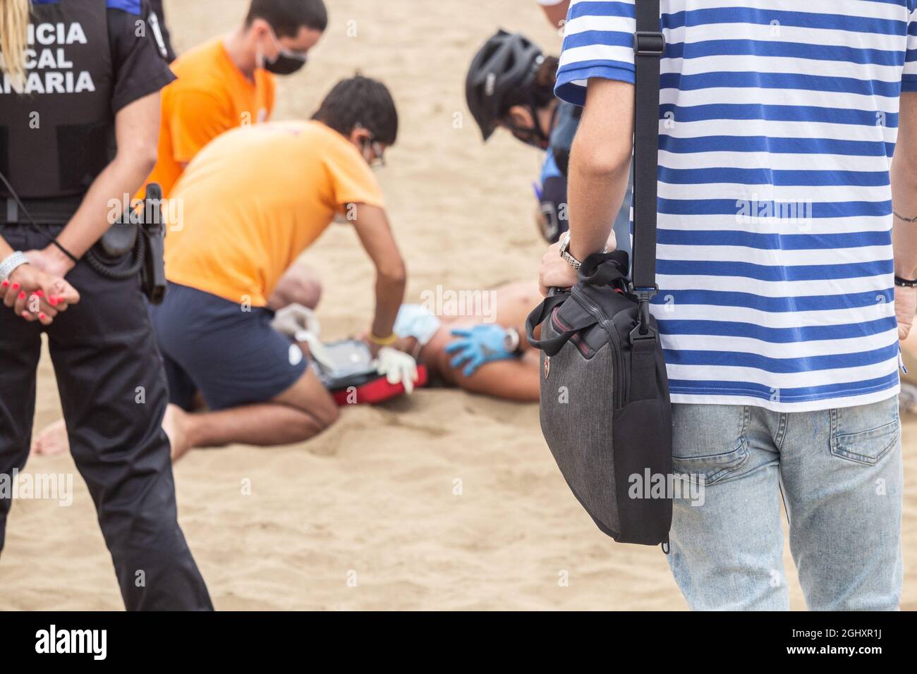 Rescue services; police, firefighter, lifeguards... carrying out rescue ...