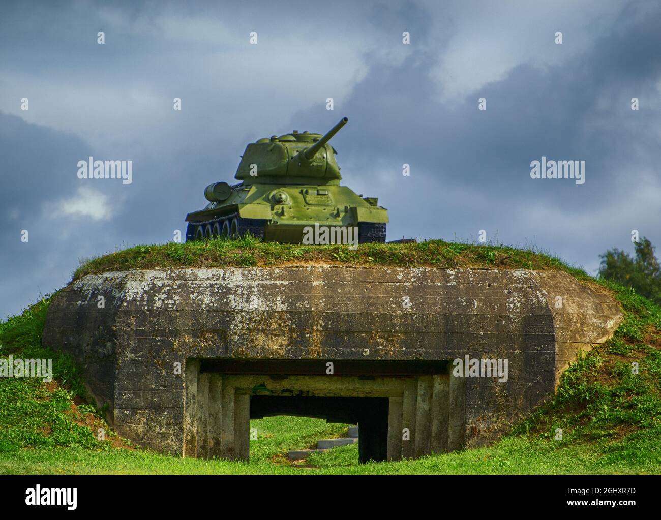 A tank on a pedestal. Army armored vehicle, weapons. Military monument ...