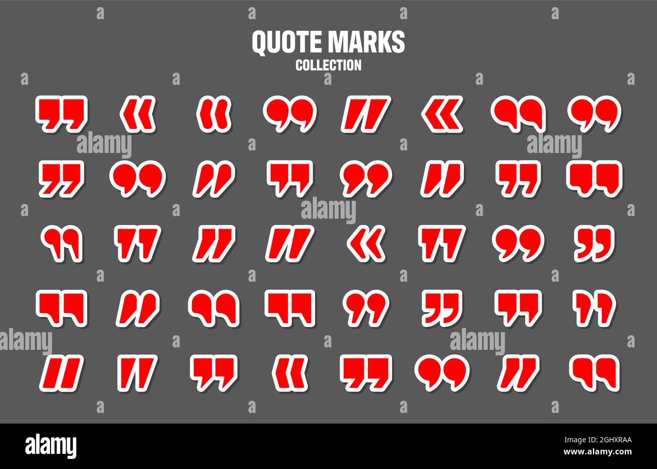 Quotation marks vector collection. Red quotes icon. Colorful stickers ...