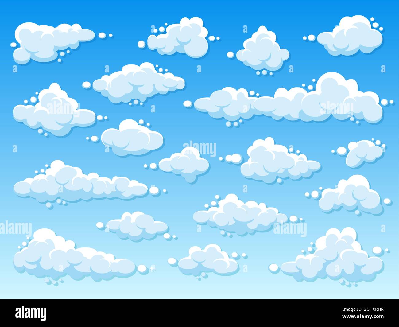 Various round clouds with shadow on blue gradient background. Summer ...