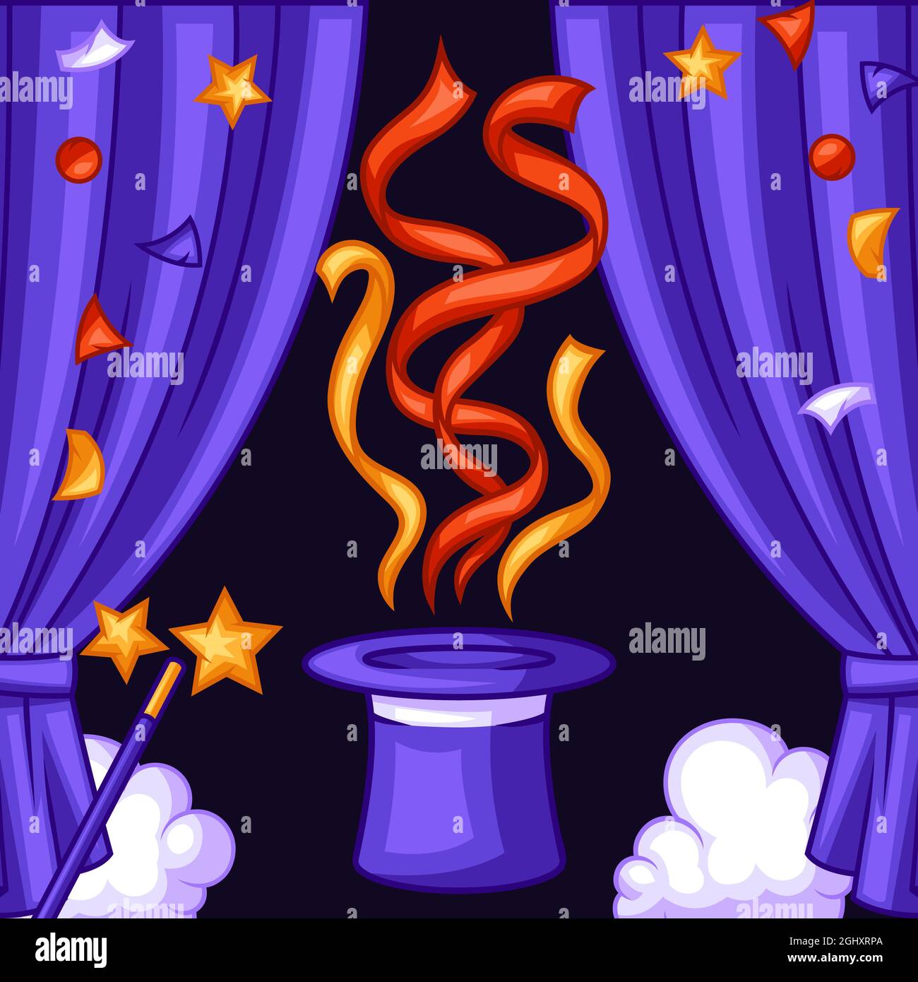 Magician background with magic items. Illusionist show or performance ...