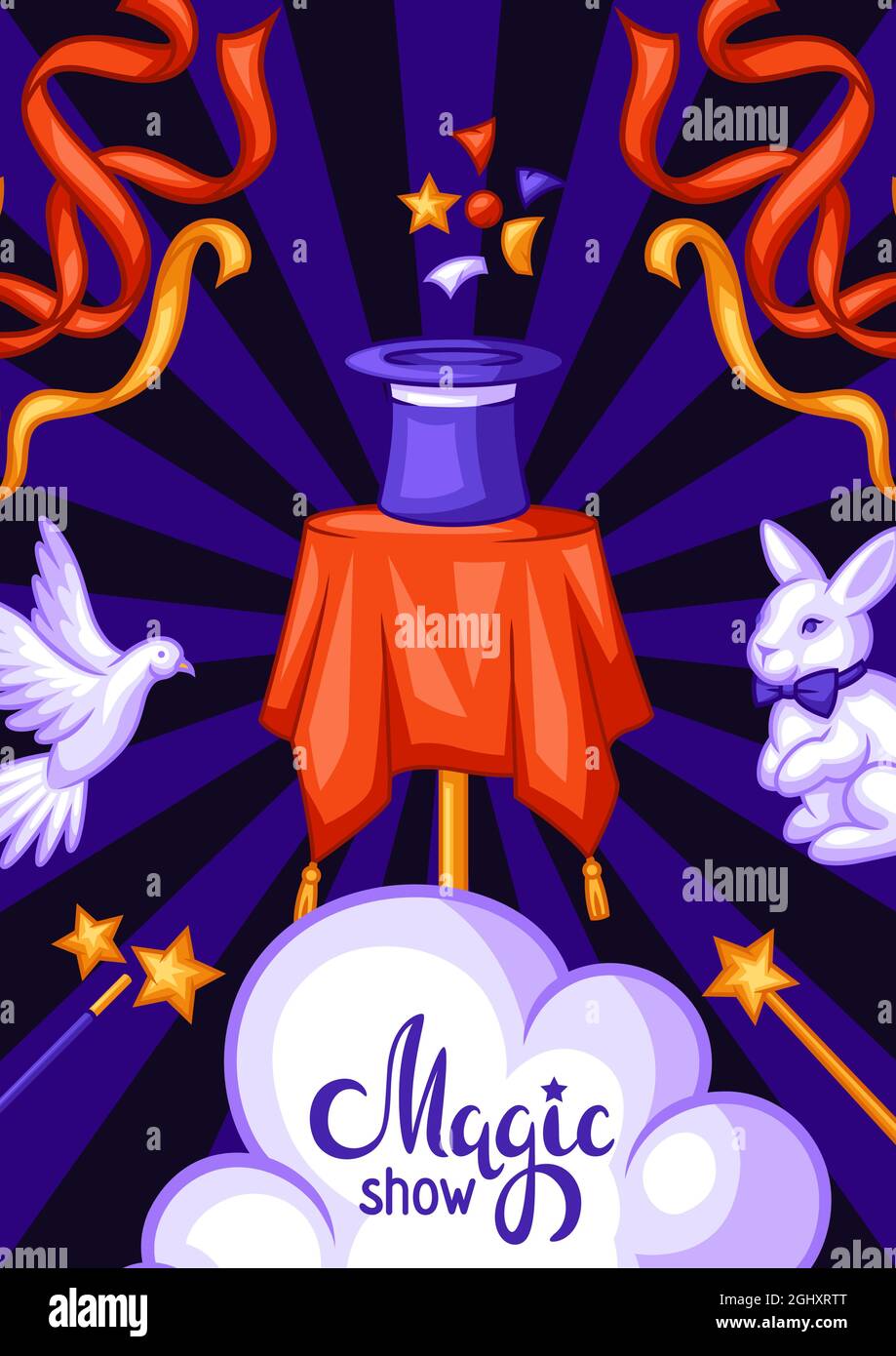 Magician background with magic items. Illusionist show or performance ...