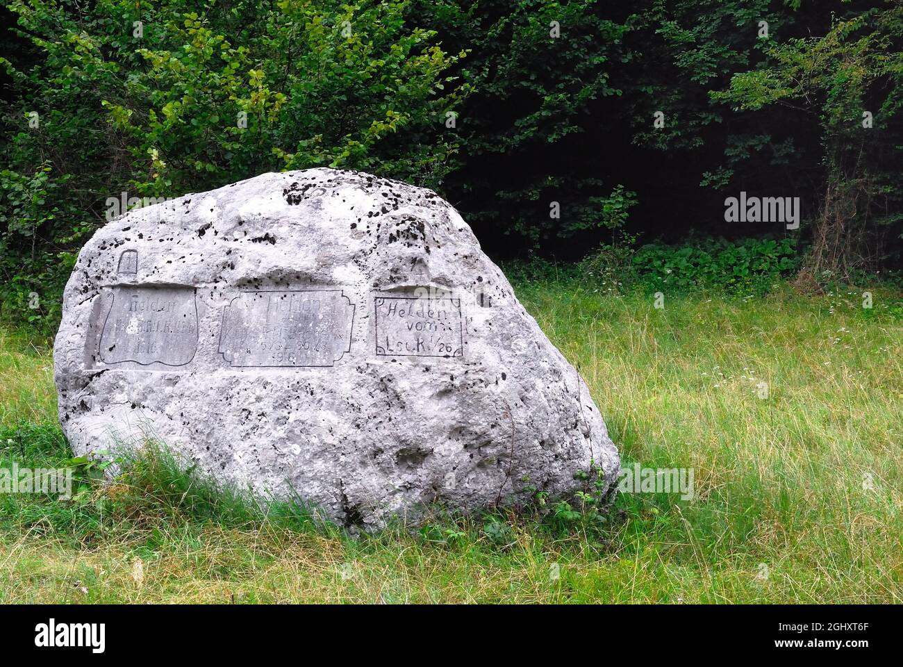 Slovenia, Lepena valley. WWI, the hamlet of the Blaz. The big rock ...