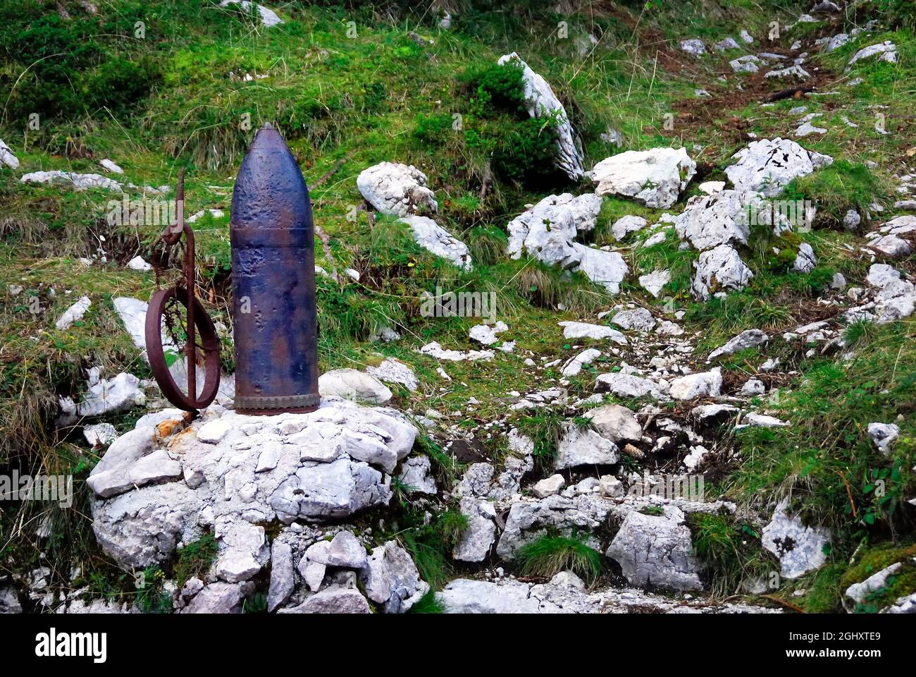 Slovenia, Lepena valley, Triglav National Park. WWI Austrian back-lines ...