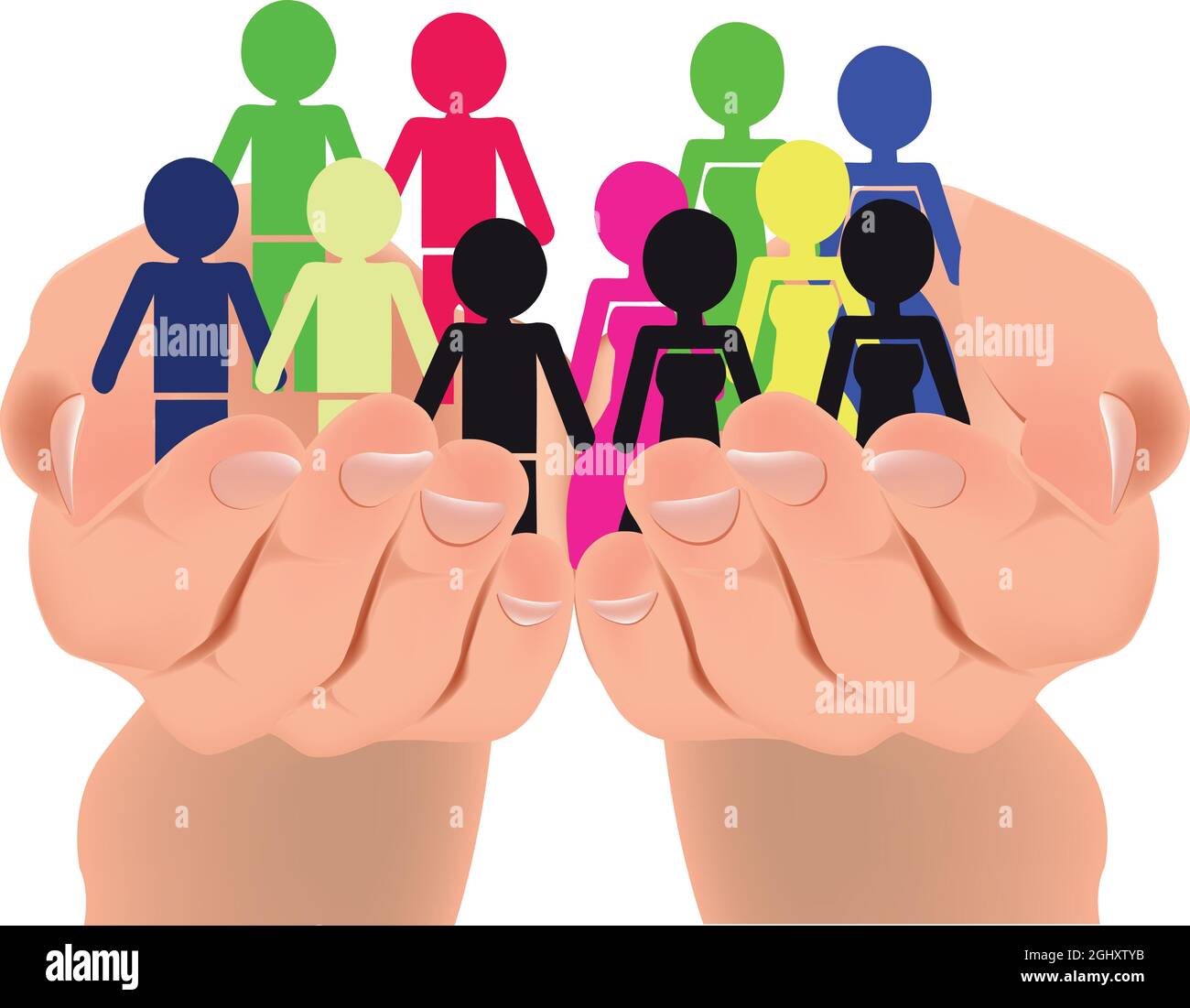 Human hands lifting and carrying people isolated on a white background ...