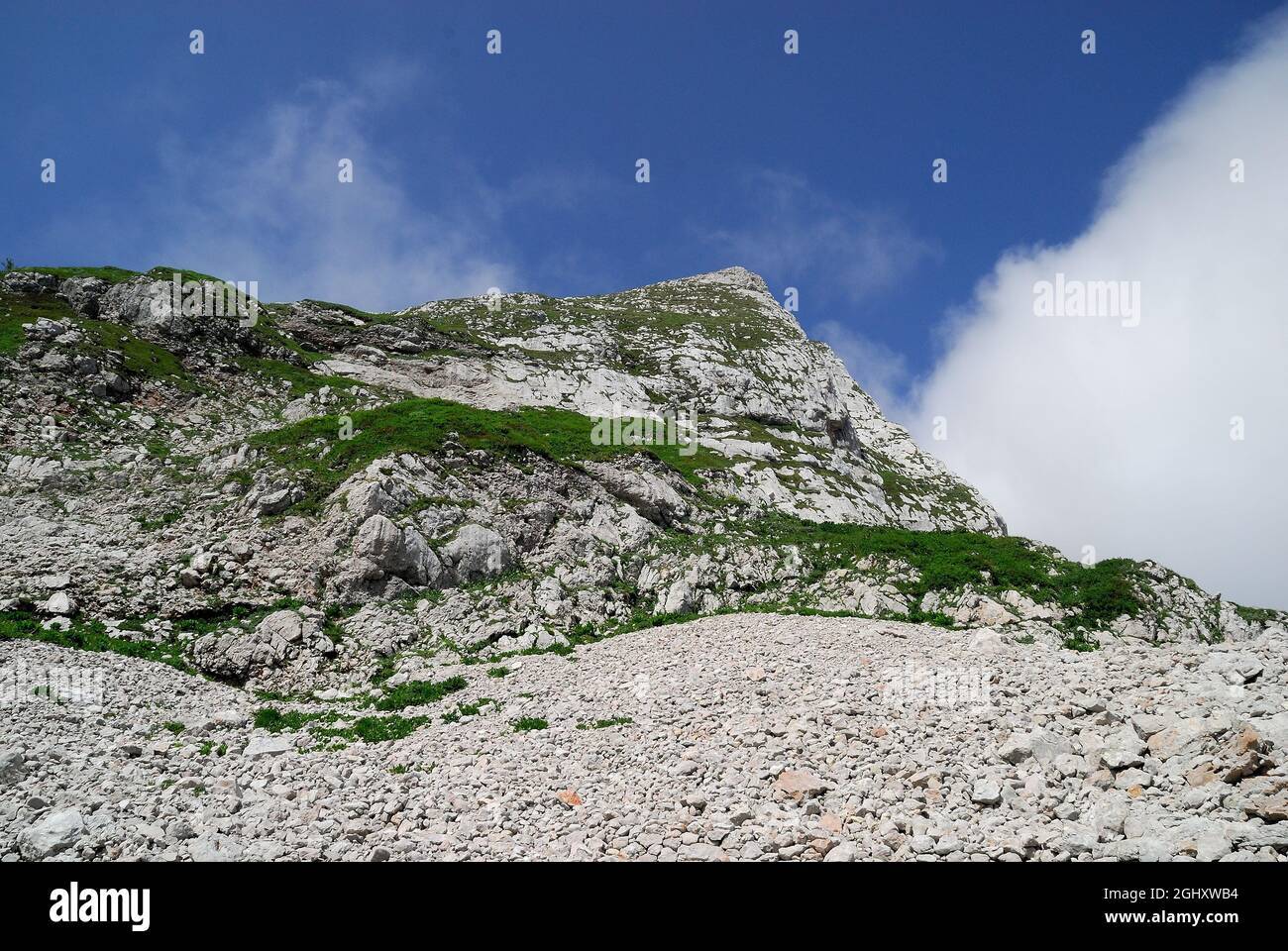 Slovenia, Lepena valley, Triglav National Park. View of mount Krn ...