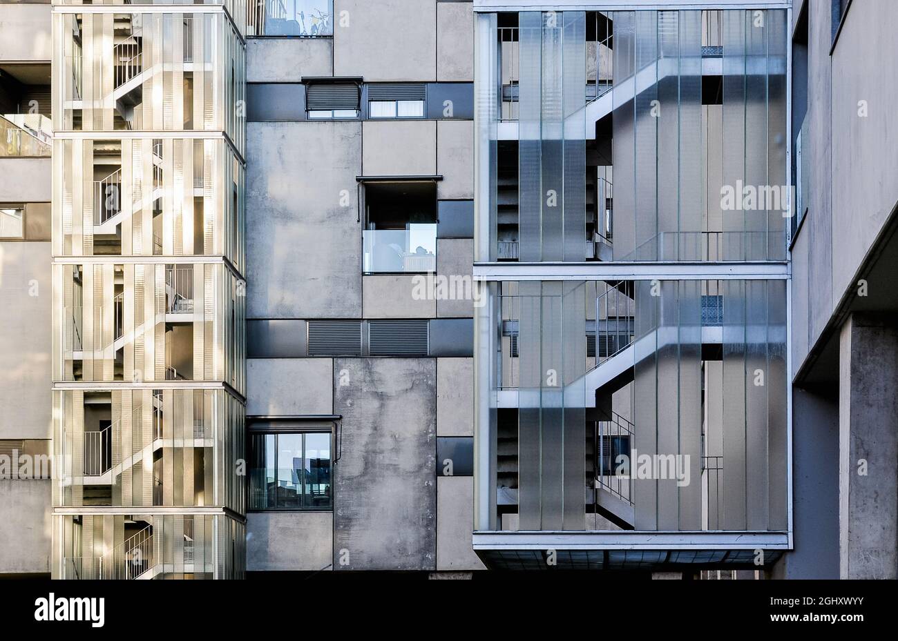Contemporary facade of a residential building made of prefabricated ...