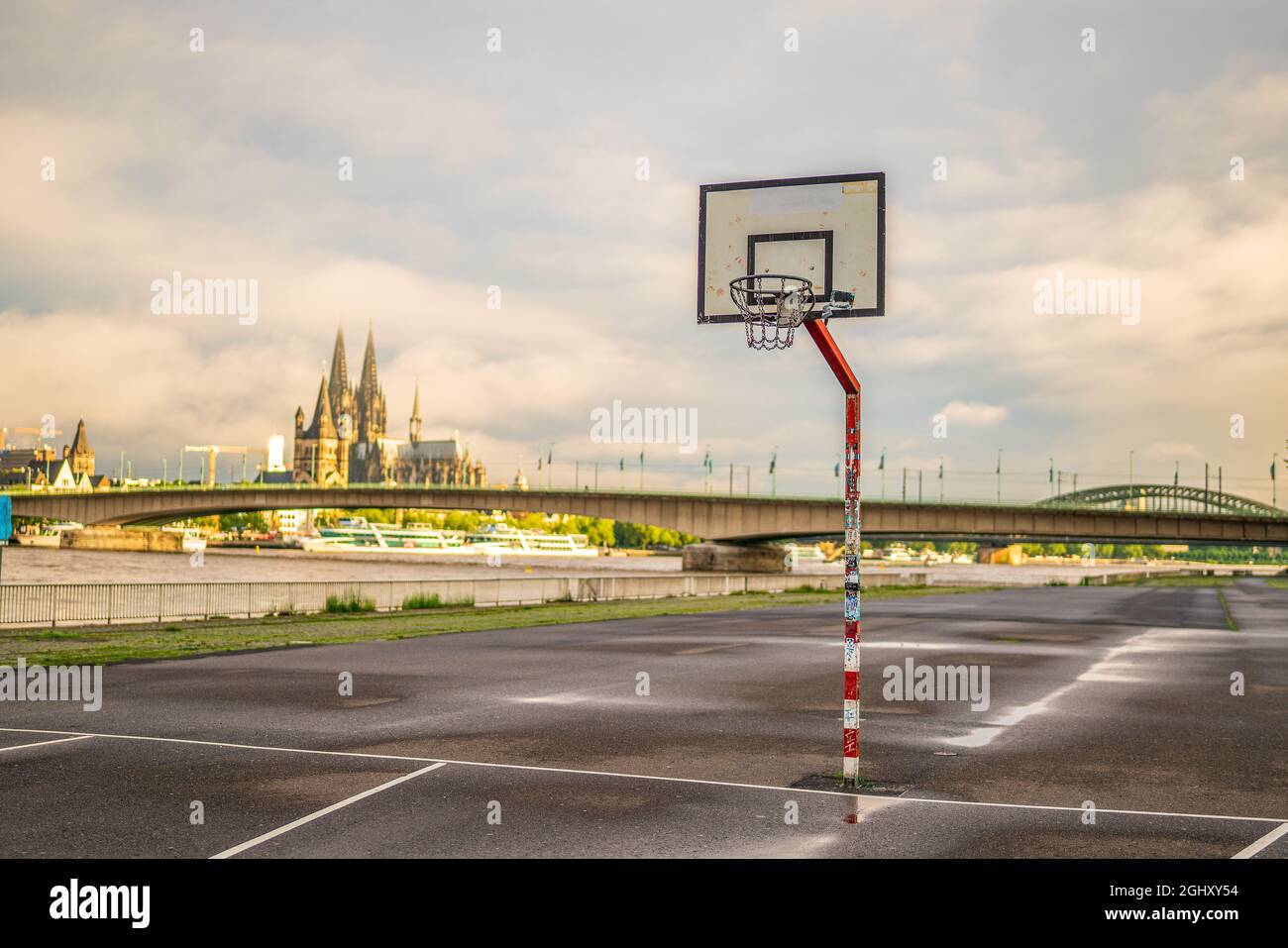 Basketball court on the Rhine promenade in Cologne, Germany Stock Photo ...