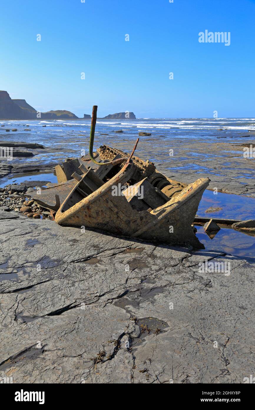 Wreck of the Admiral Von Tromp and Black Nab sea stack in Saltwick Bay ...