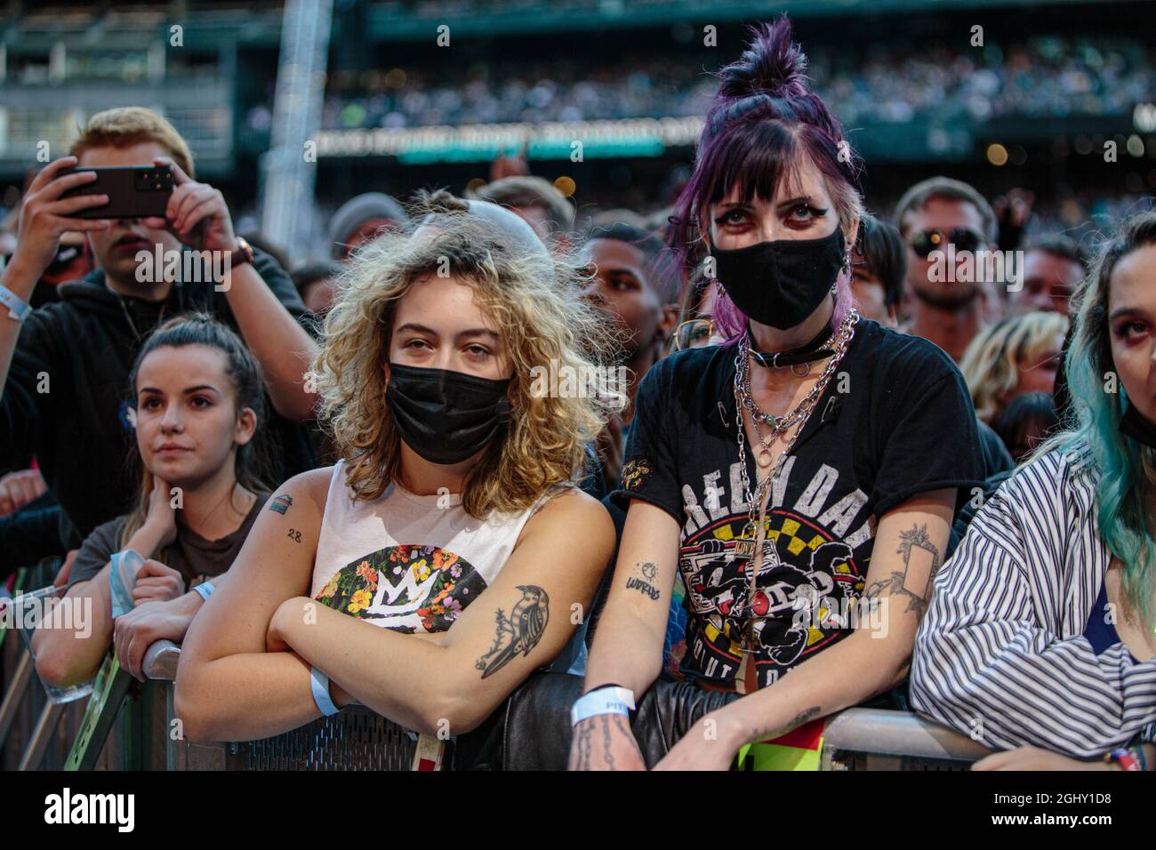 Seattle, WA - SEPTEMBER 06, 2021 : Fans enjoy Rock band Weezer's ...