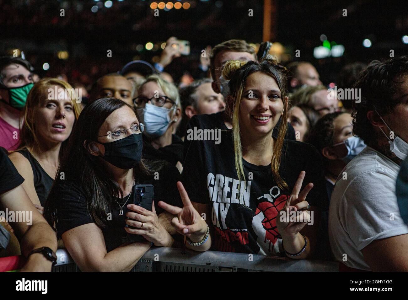 Seattle, WA - SEPTEMBER 06, 2021 : Rock band Green Day performs to a ...