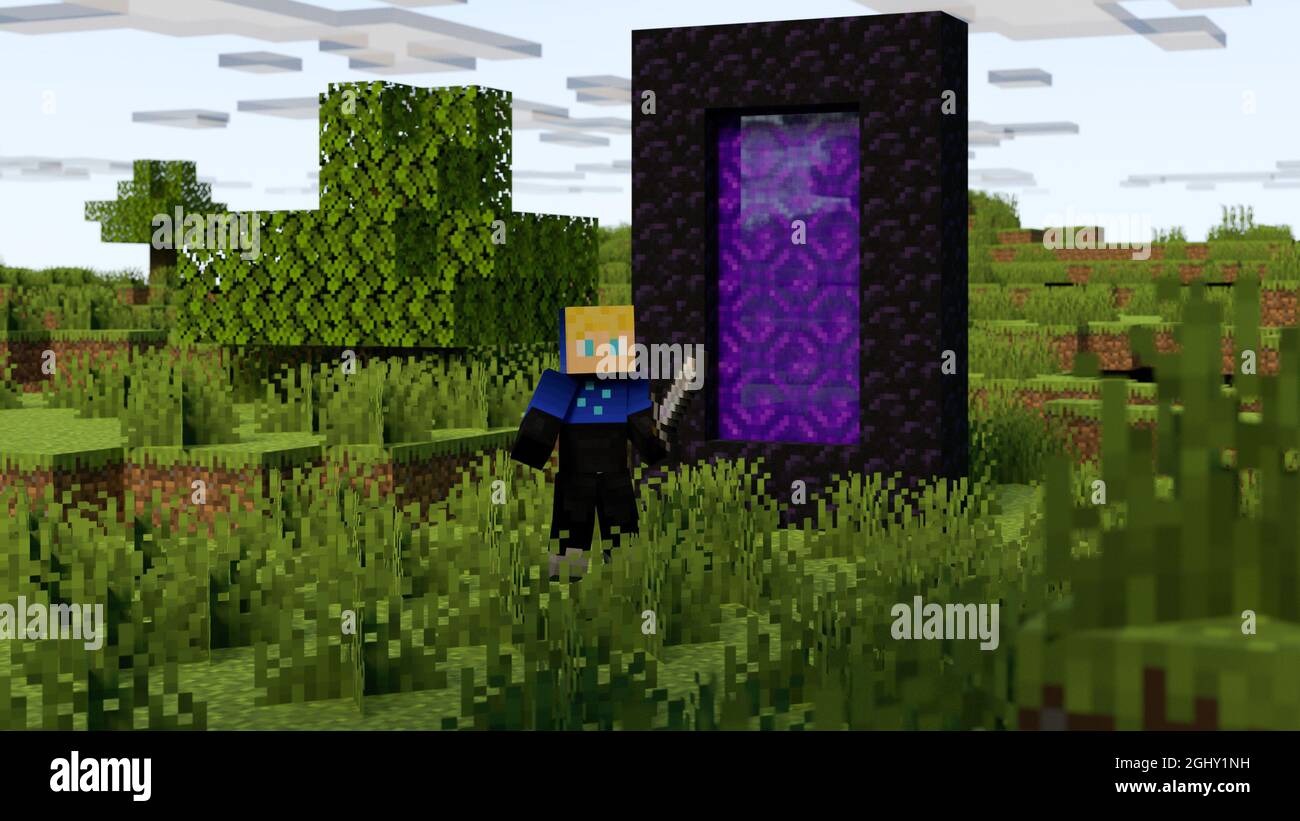 LANDSBERG AM LECH, GERMANY - Jun 30, 2020: A Minecraft player in front ...