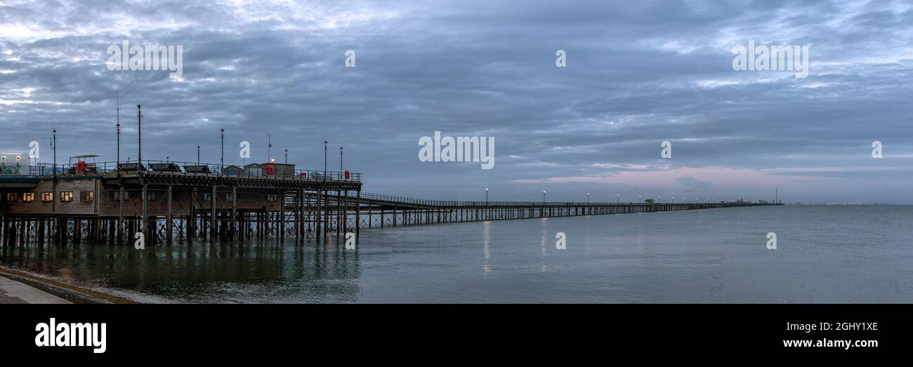 Panorama view of Southend Pier and the Thames Estuary on a cloudy ...