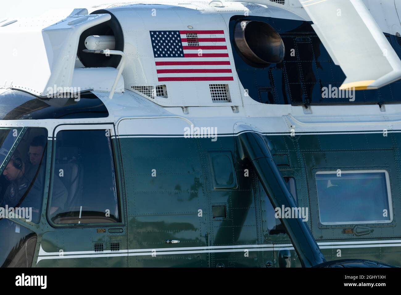 New York, NY - September 7, 2021: Marine One helicopter with President ...