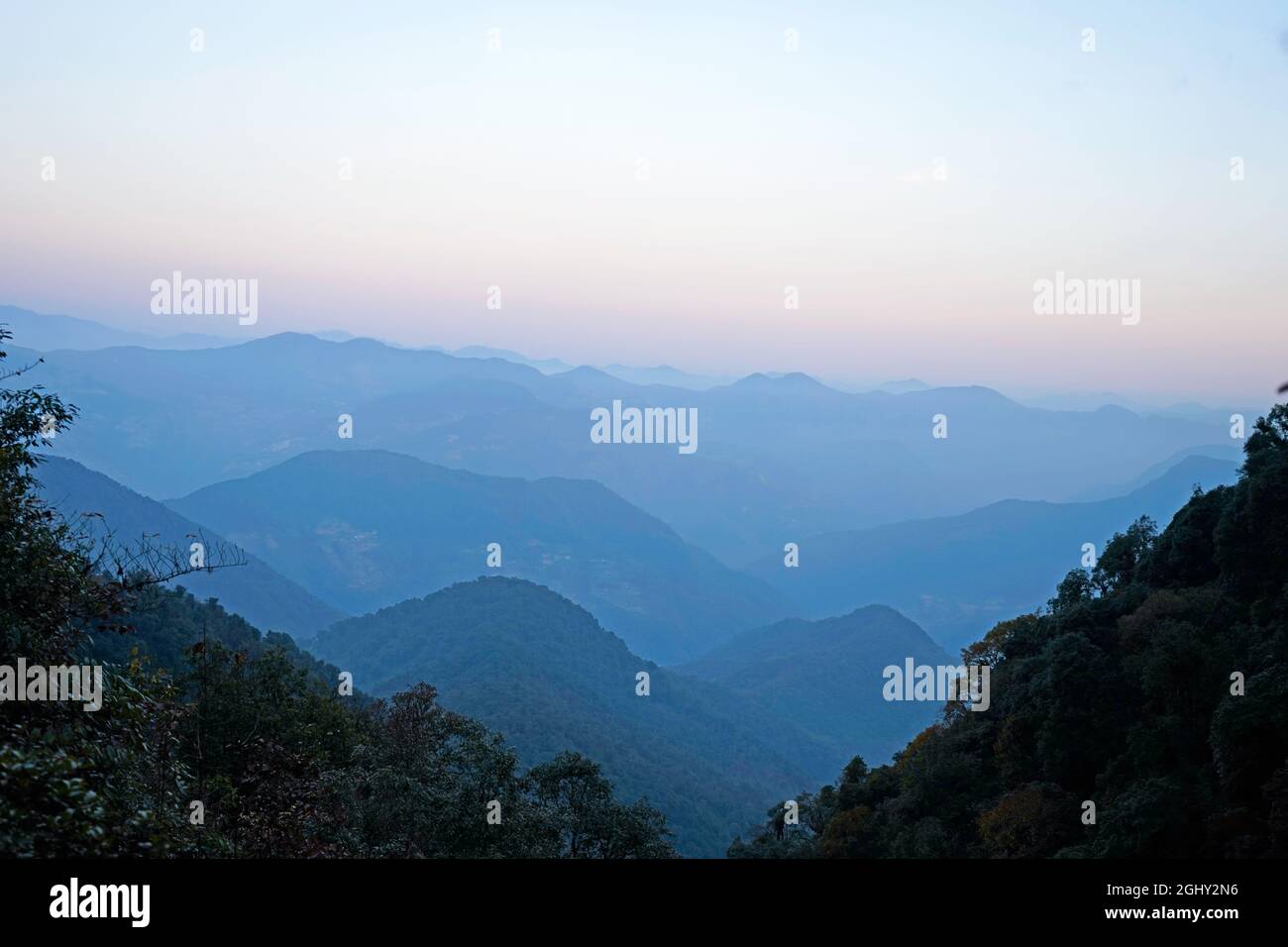 Sunset over the mountains, eastern Bhutan Stock Photo - Alamy