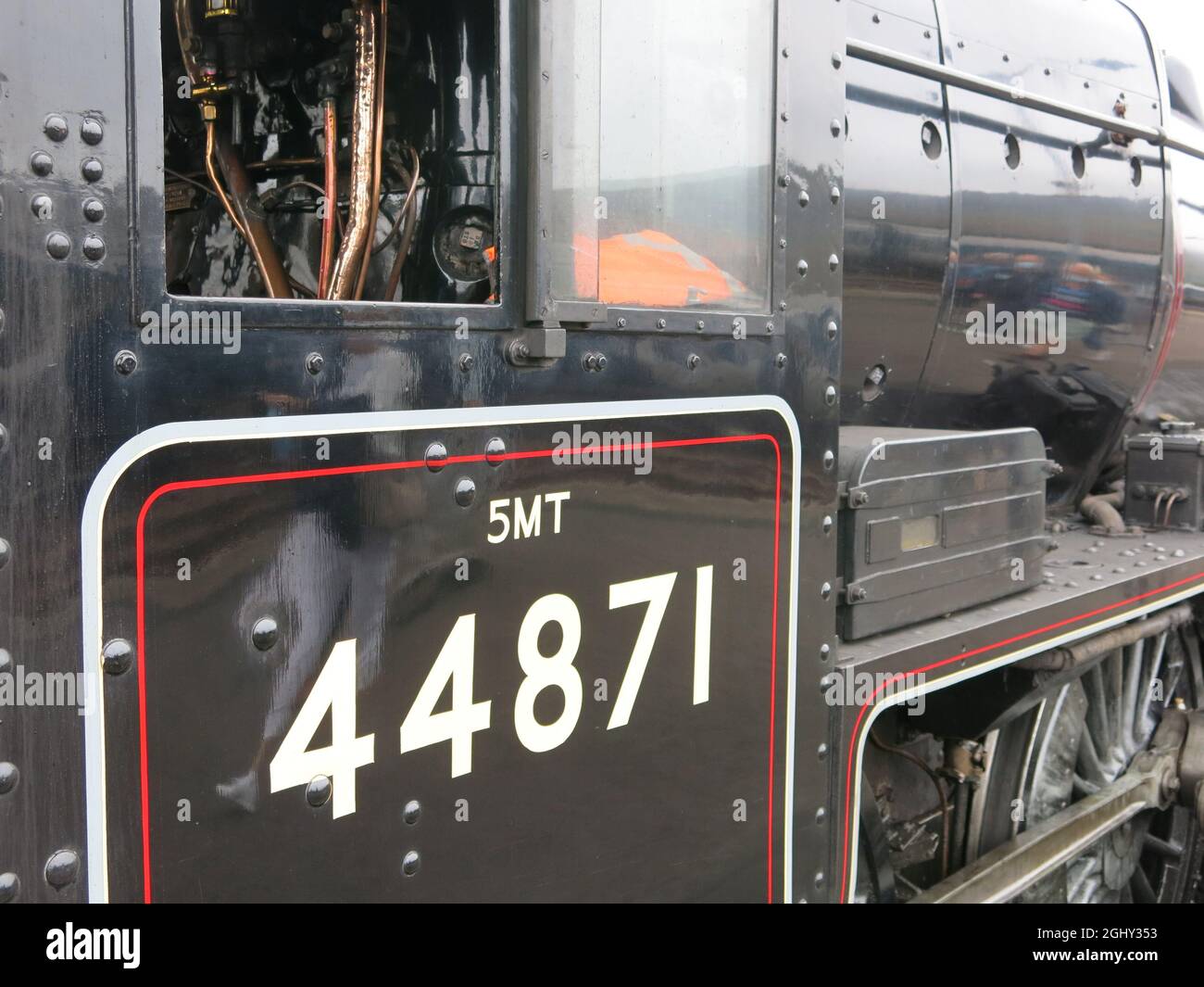 Close-up of the Black Five steam engine The Jacobite Train, 44871, on ...