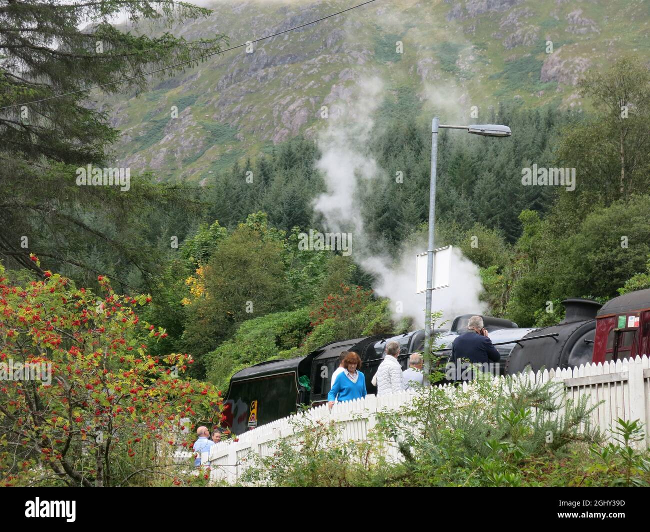 Steam billows from The Jacobite steam train whilst stopped at the ...