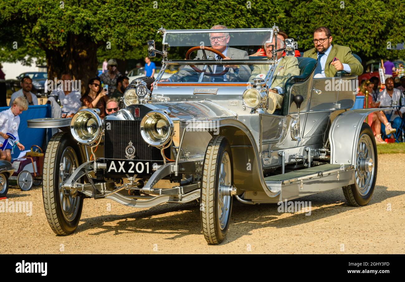 1907 Rolls-Royce 40/50 Silver Ghost AX201 being driven through Hampton ...
