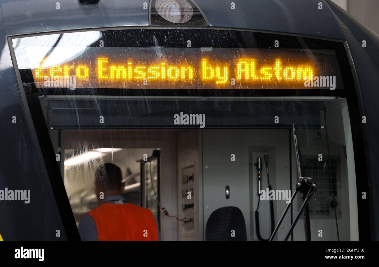 07 September 2021, Saxony, Chemnitz: A battery-powered train of the ...