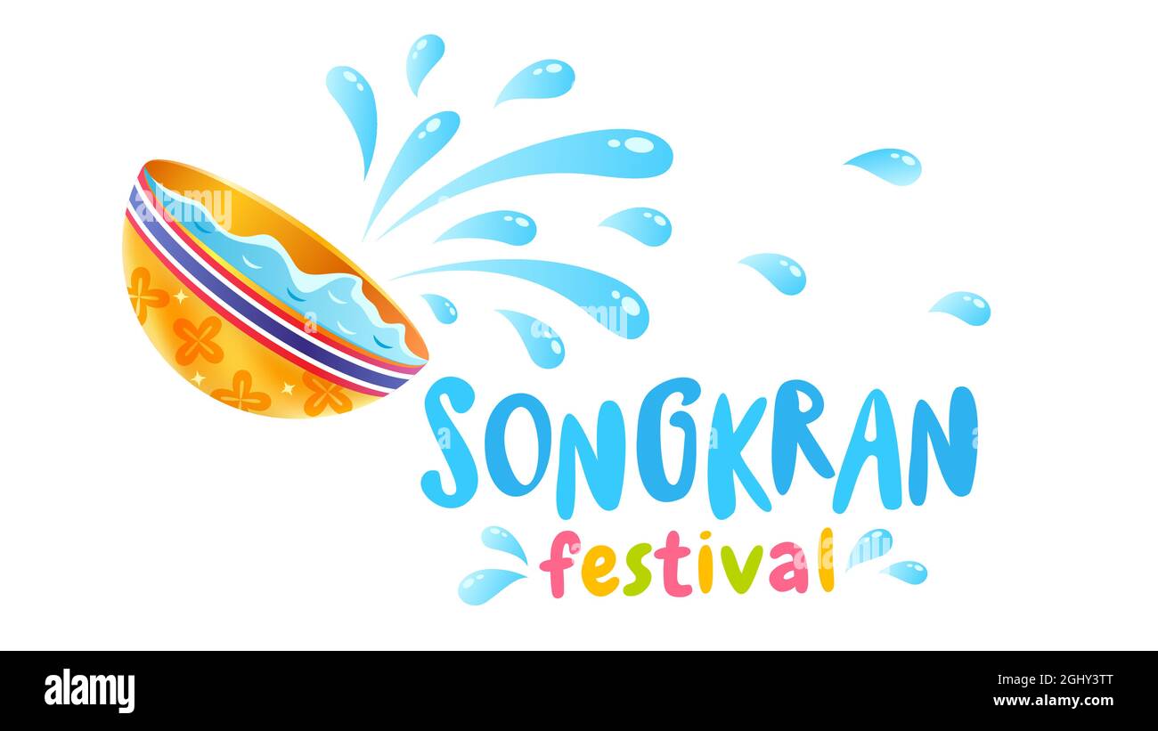 Vector logo for Songkran festival in Thailand. Golden bowl with water ...