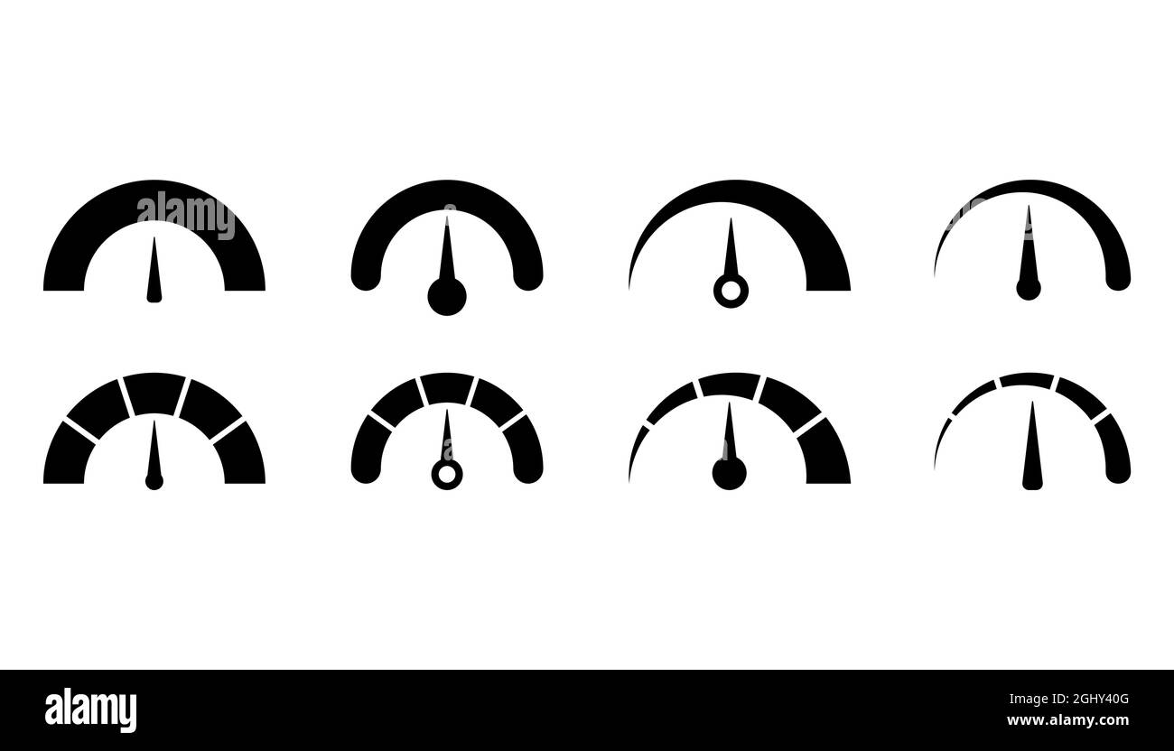 Speedometer icon set. Performance indicator template. Silhouette design ...