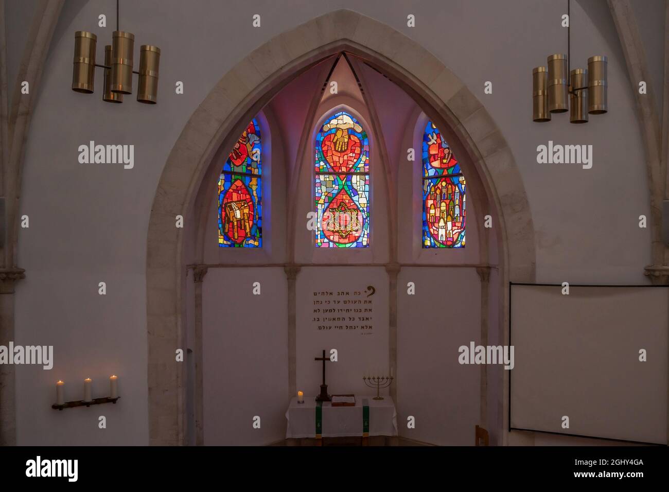 Tel Aviv, Israel - August 17th, 2021:The altar in the Immanuel church ...