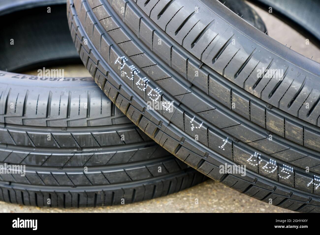 closeup of summer ultra high performance car tires tread Stock Photo ...