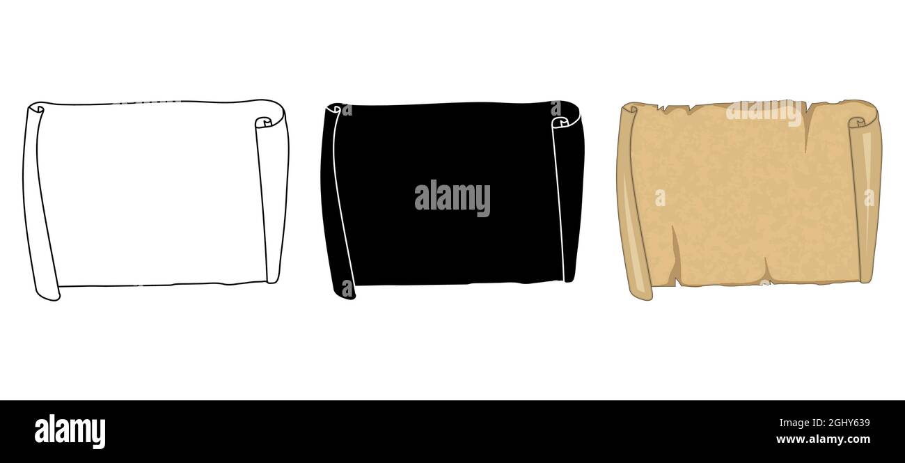 Paper scroll. Blank old parchment or antique empty document. Cartoon ...