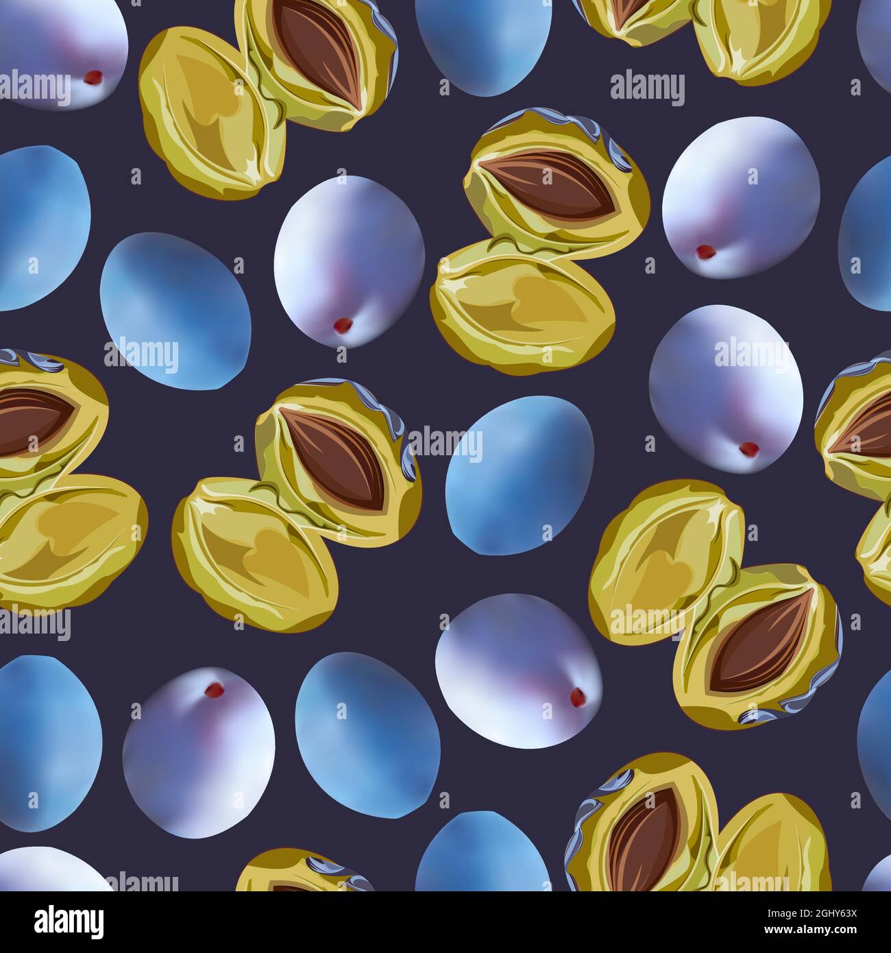 Blue fruit pattern Stock Vector Images - Alamy