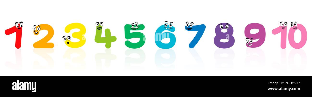 Comic digits. Colorful happy numbers with funny faces from one to ten ...