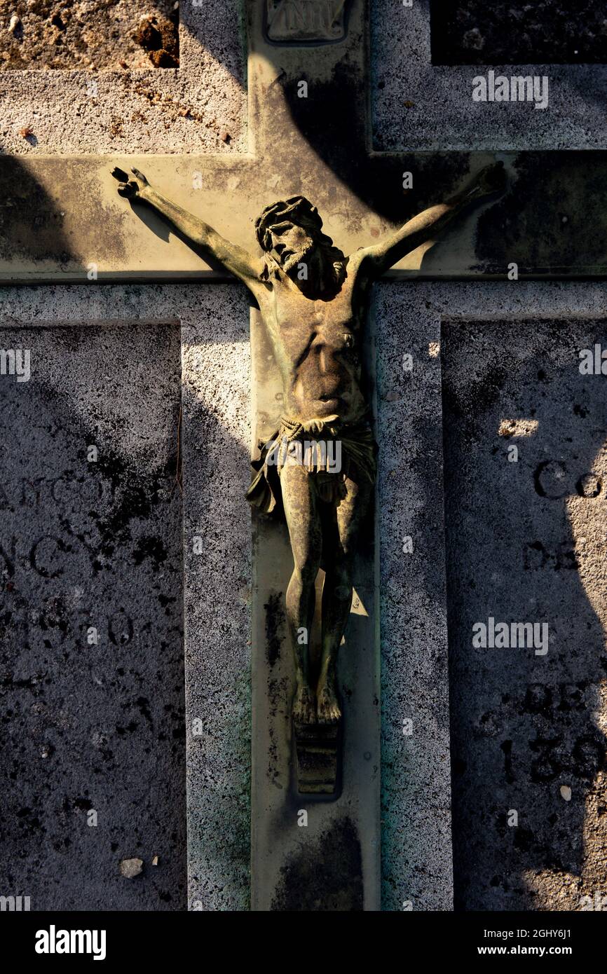 Statue of Jesus Christ on a small countryside french cemetery Stock ...