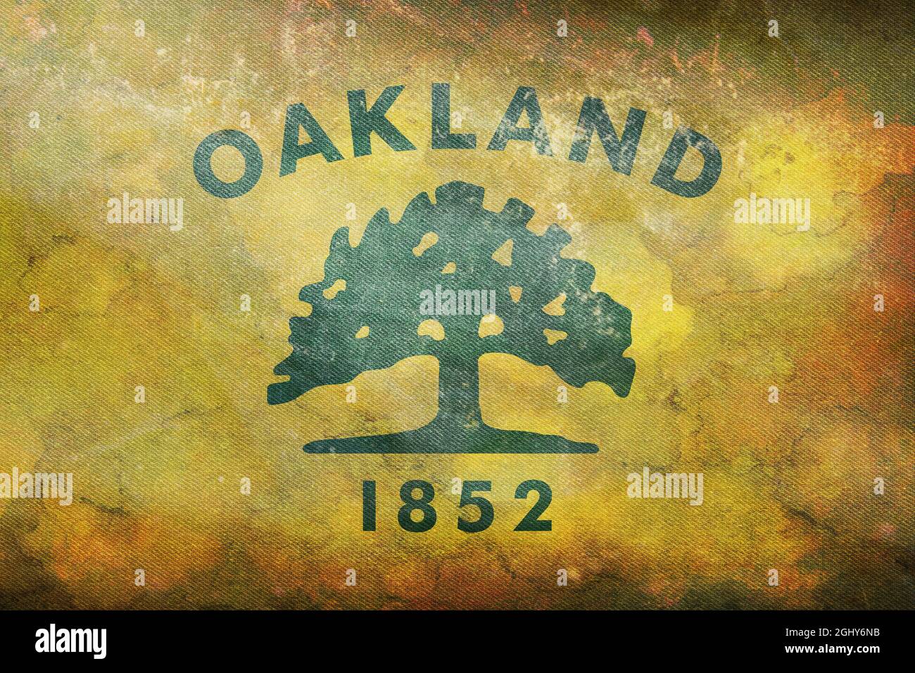 Top view of retro flag of Oakland, California with grunge texture. Flag ...