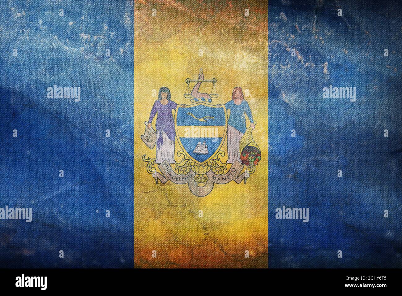 Top view of retro flag of Philadelphia, Pennsylvania with grunge ...