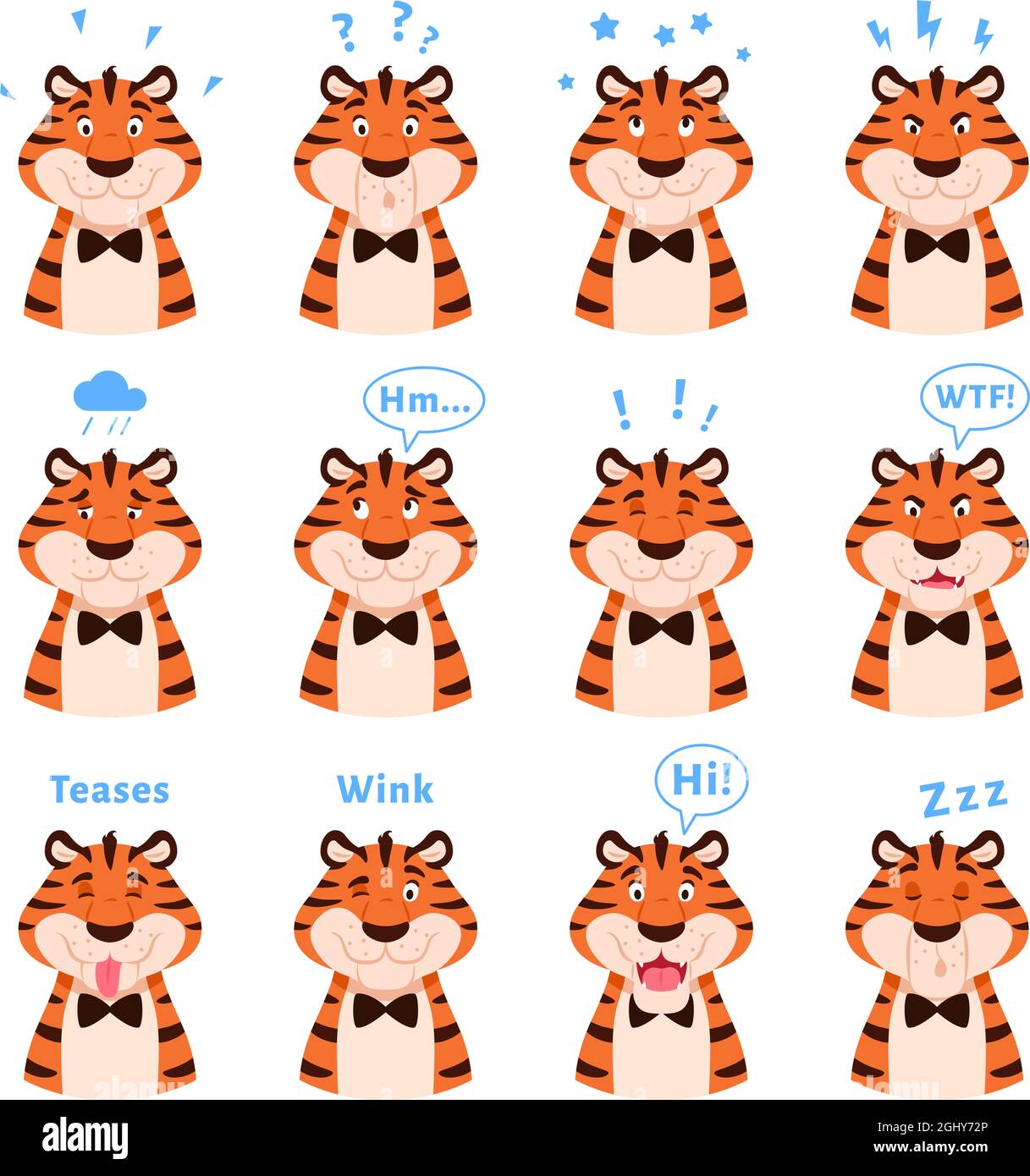 Cartoon cute tigers set with facial expressions Stock Vector Image ...