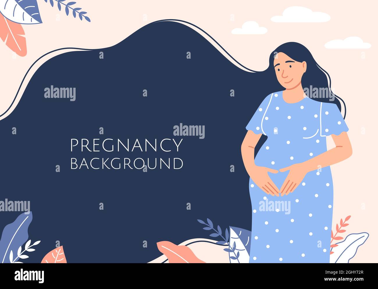 Pregnancy background. Flat happy pregnant woman Stock Vector Image ...