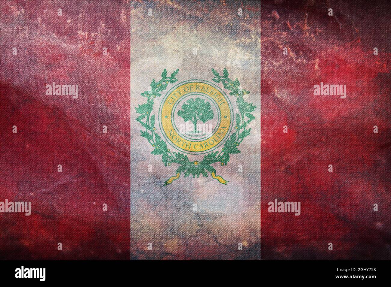 Top view of retro flag of Raleigh, North Carolina with grunge texture ...